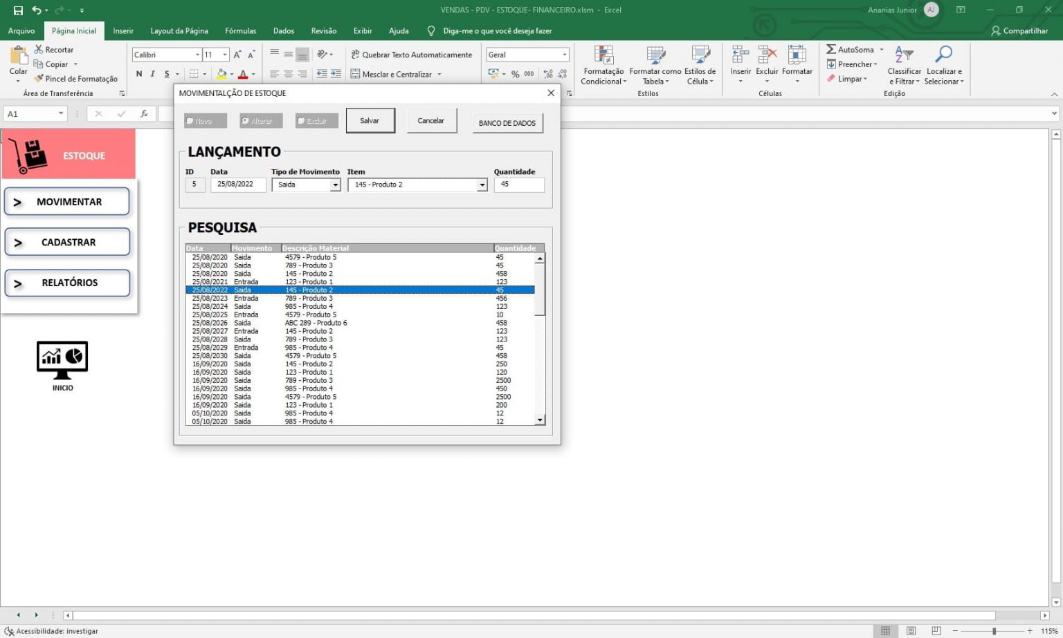 Planilha Vendas - PDV - Estoque - Financeiro - Excel Avançado